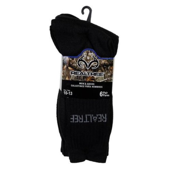 Realtree | Accessories | Realtree Logo Mens Solid Black Crew Socks 6 Pk ...